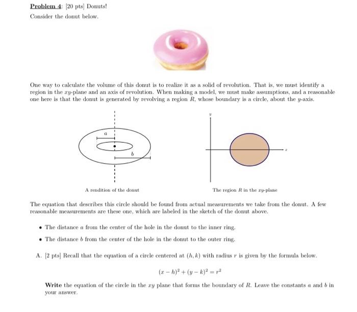 Solved Problem 4 (20 pts Donuts! Consider the donut below. | Chegg.com