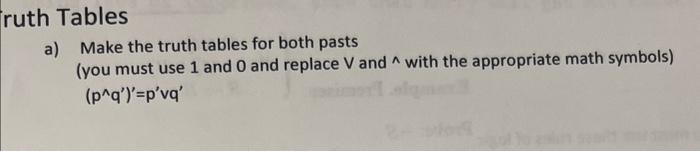 Solved uth Tables a) Make the truth tables for both pasts | Chegg.com
