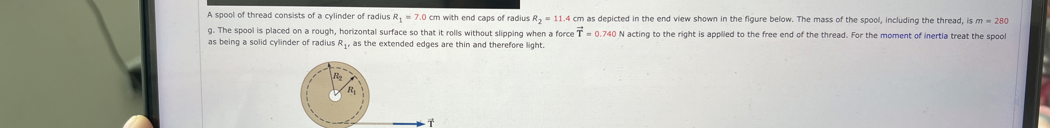Solved A spool of thread consists of a cylinder of radius | Chegg.com