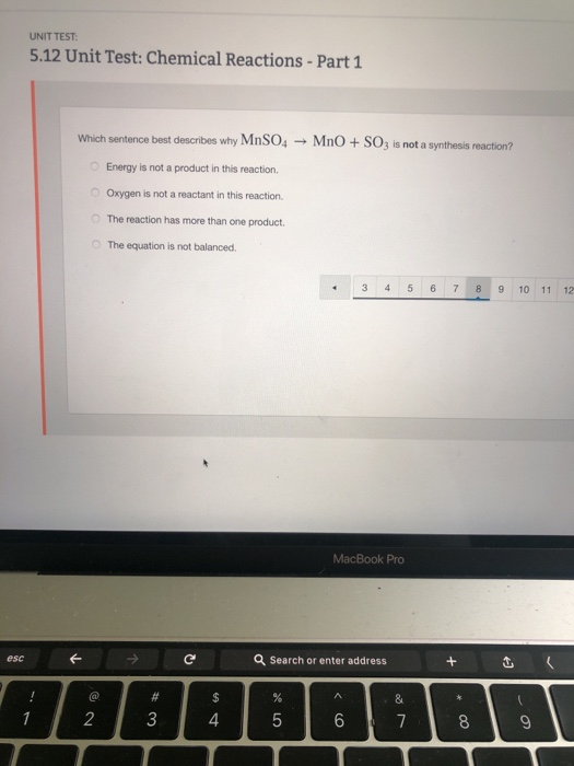 Solved UNIT TEST 5.12 Unit Test: Chemical Reactions - Part 1 | Chegg.com