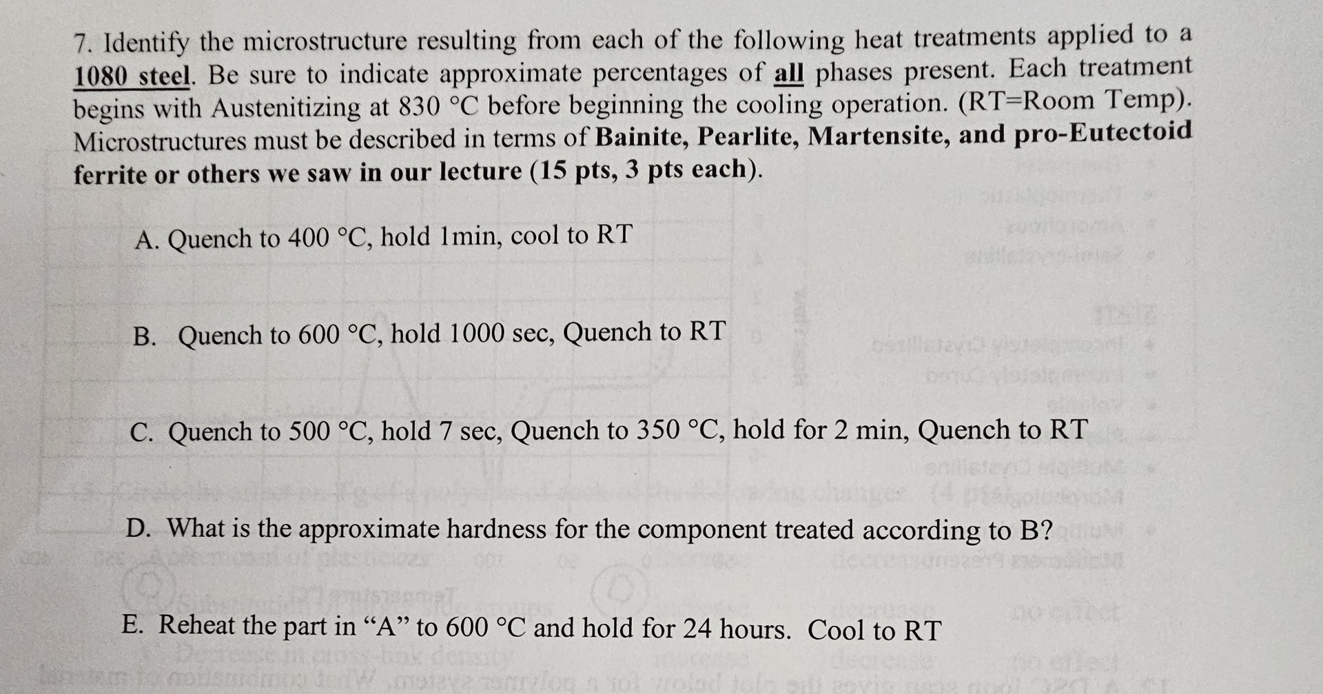 Solved Identify the microstructure resulting from each of | Chegg.com
