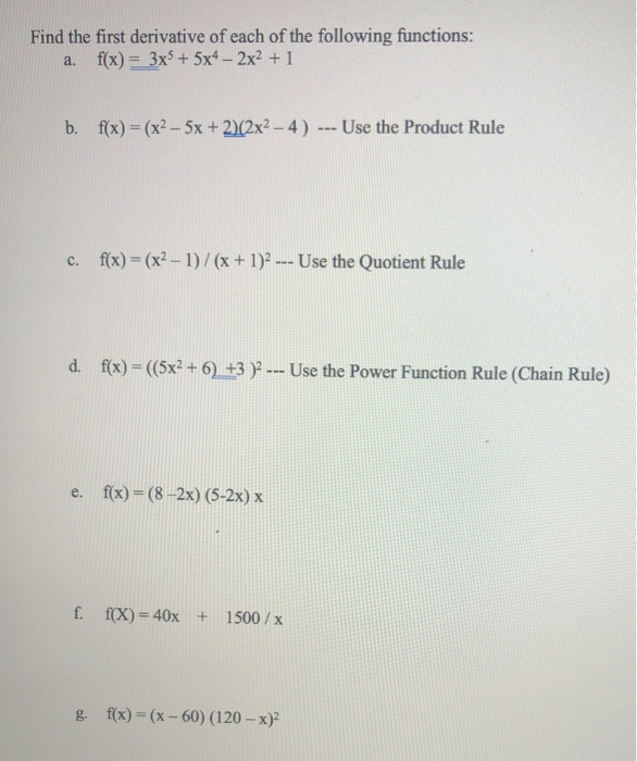 Solved Find the first derivative of each of the following | Chegg.com