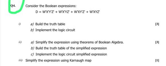 Solved Q4 Consider The Boolean Expressions De Wxyz 1517