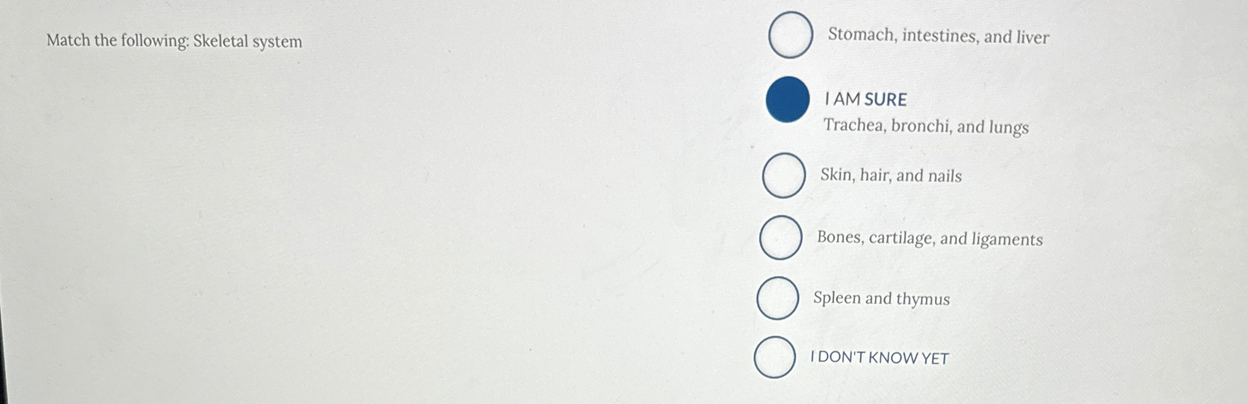 Solved Match the following: Skeletal system Stomach, | Chegg.com