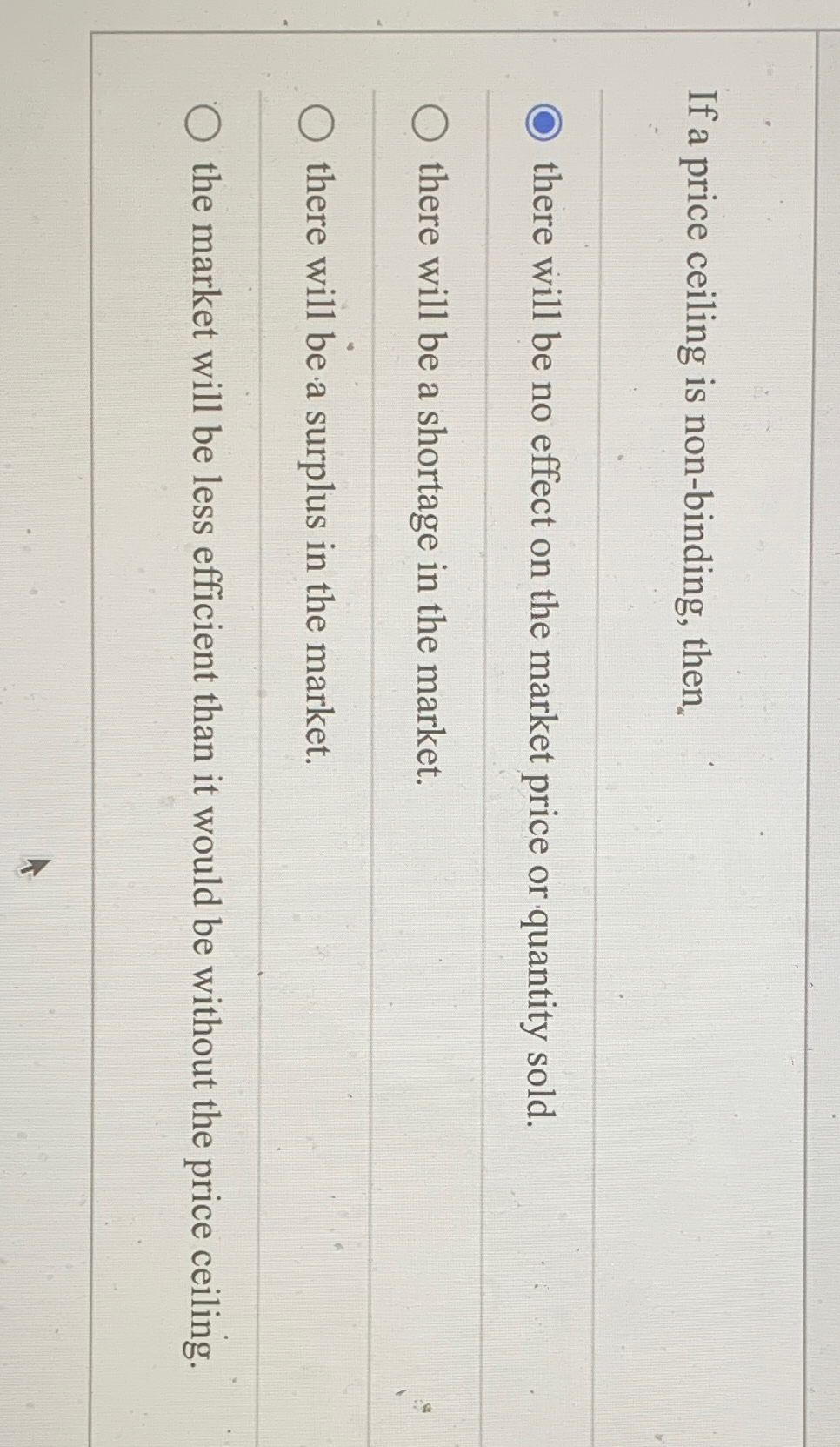 Solved If a price ceiling is non-binding, then,there will be | Chegg.com