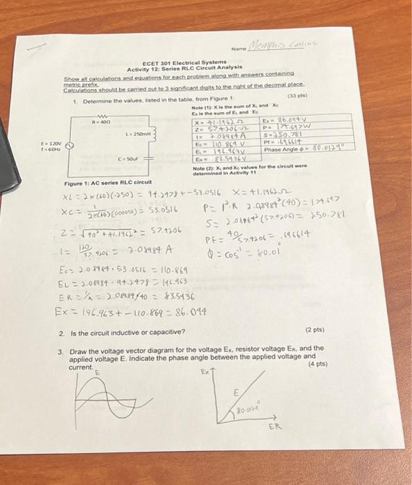 ECET 301 Electrical Systems Activity 12: Series RL.C | Chegg.com