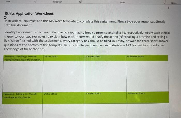 Solved Ethics Application Worksheet Instructions: You must | Chegg.com