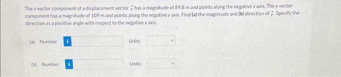 Solved The x vector component of a displacement vector has a | Chegg.com