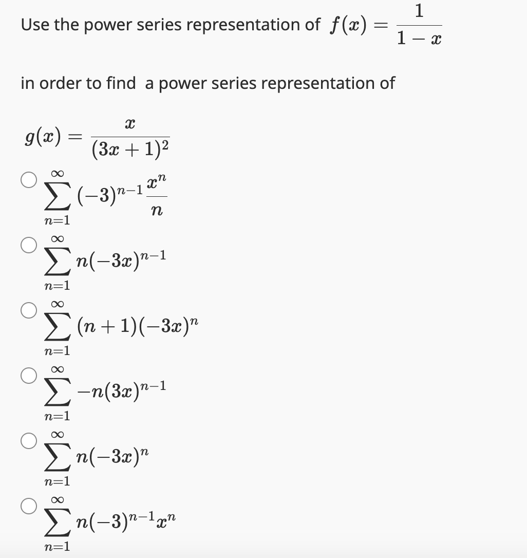 Solved Use the power series representation of f(x)=11-x ﻿in | Chegg.com