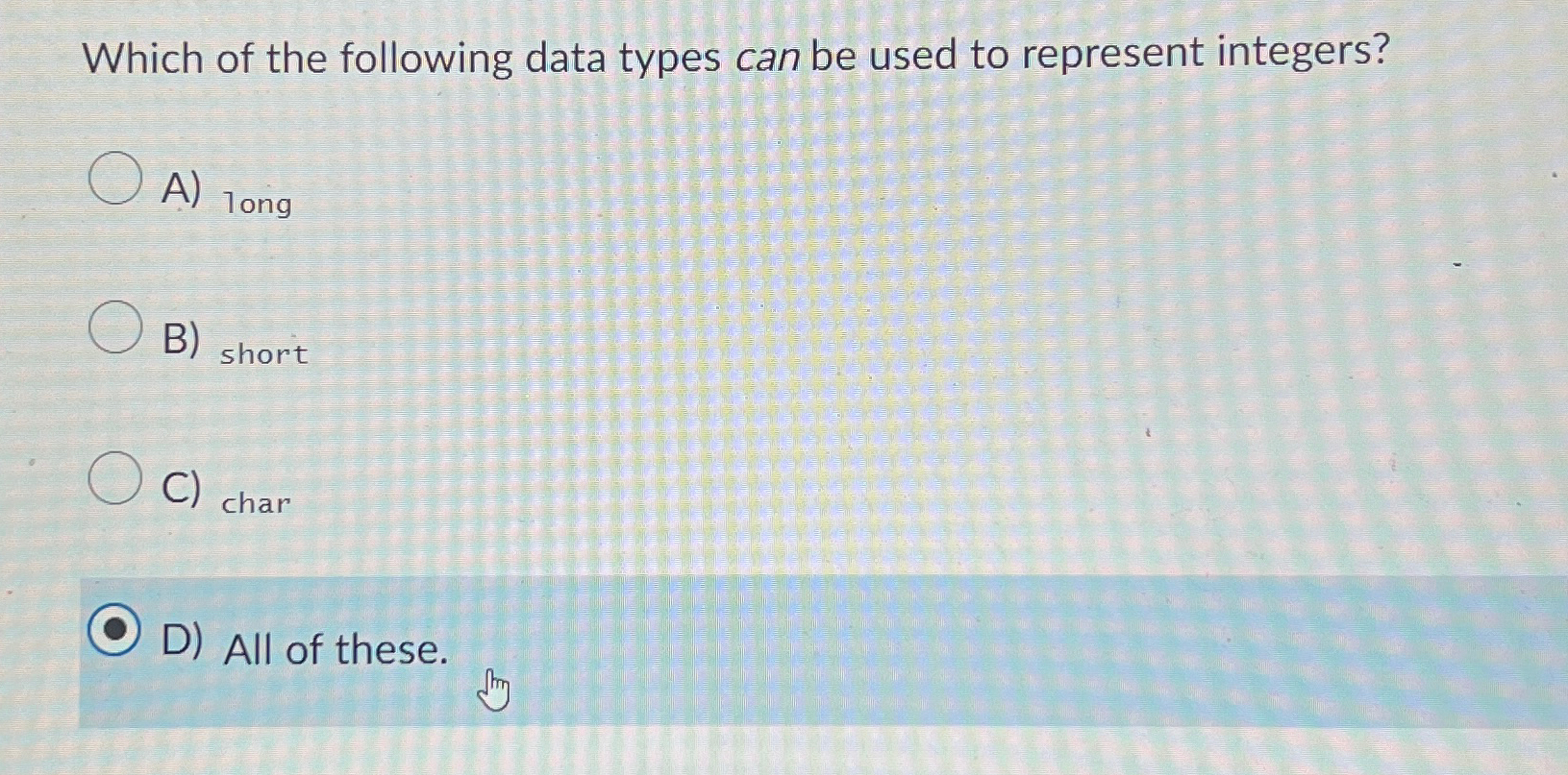 Solved Which of the following data types can be used to | Chegg.com
