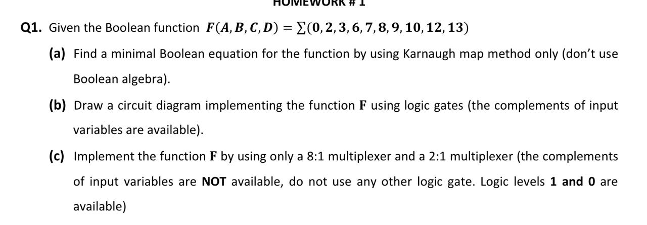Solved Q1 given The Boolean Function