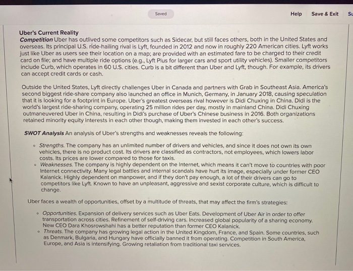 Solved Saved Help Save & Exit Uber Continuing Case-Chapter | Chegg.com