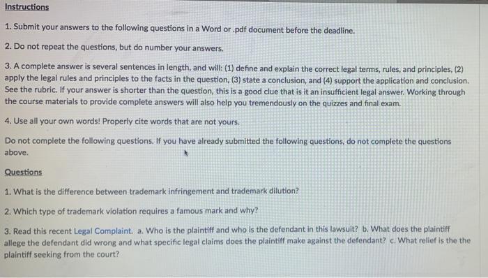 Solved Instructions 1. Submit your answers to the following | Chegg.com