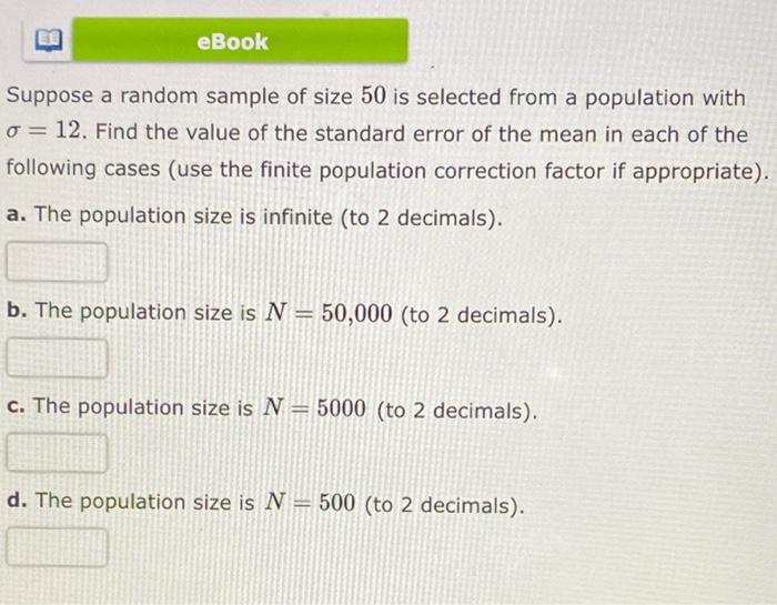 Solved eBook Suppose a random sample of size 50 is selected | Chegg.com