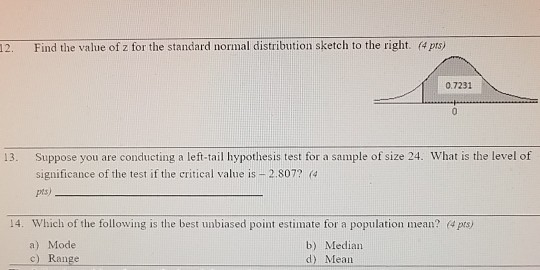Solved 12. Find the value of z for the standard normal | Chegg.com