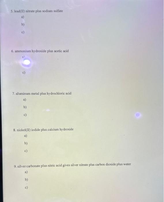 Solved For each of the following reactions in aqueous | Chegg.com