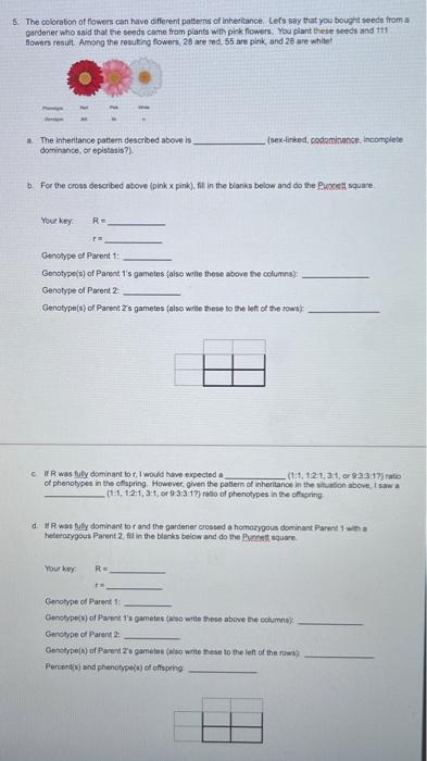 Solved 5. The coloration of flowers can have different | Chegg.com