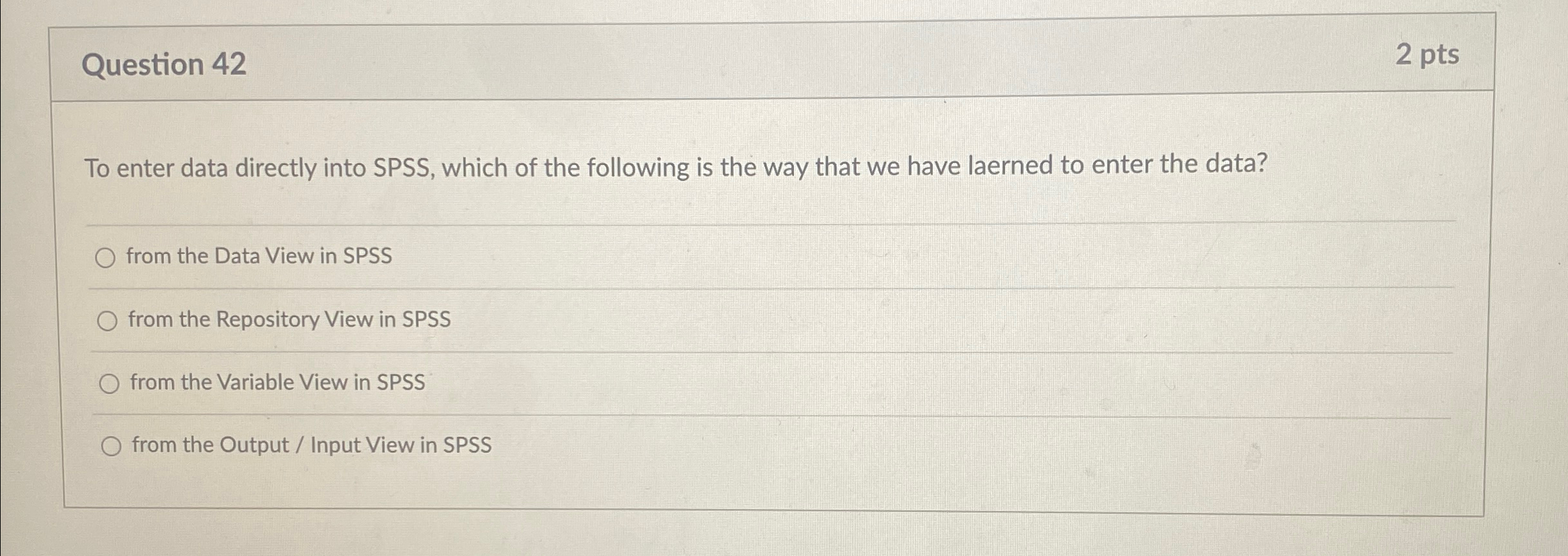 Solved Question 422 ﻿ptsTo enter data directly into SPSS, | Chegg.com