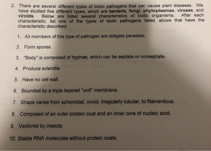 Solved 2. There are several different types of biotic | Chegg.com