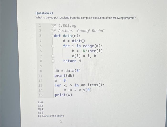 Solved Question 21 What is the output resulting from the | Chegg.com