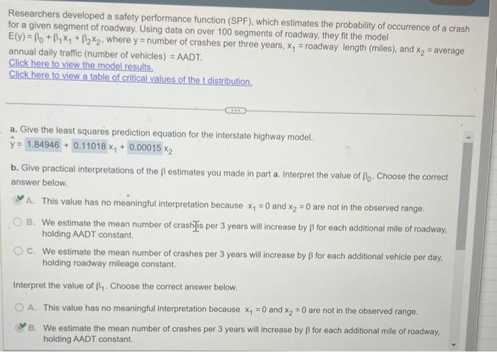 Solved Researchers developed a safety performance function | Chegg.com
