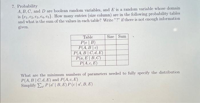 Solved 7. Probability A,B,C, and D are boolean random | Chegg.com