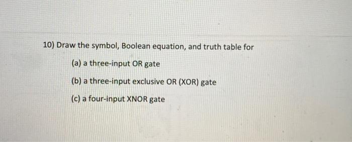Solved 10) Draw the symbol, Boolean equation, and truth | Chegg.com