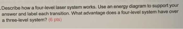 Solved Describe how a four-level laser system works. Use an | Chegg.com