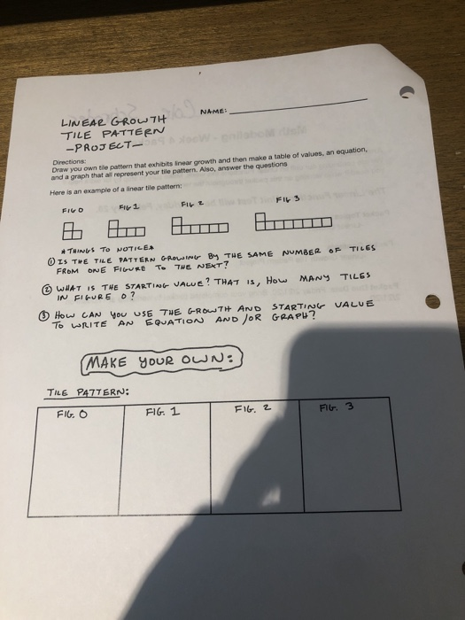 Solved LINEAR GROWTH NAME: TILE PATTERN -PROJECT- | Chegg.com
