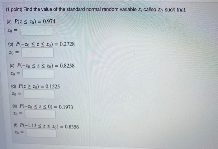 Solved 1 Point Find The Value Of The Standard Normal