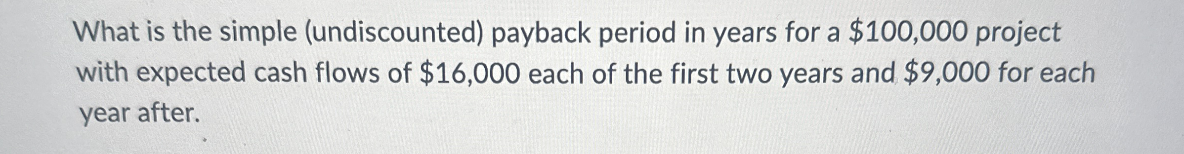 Solved What is the simple (undiscounted) ﻿payback period in | Chegg.com