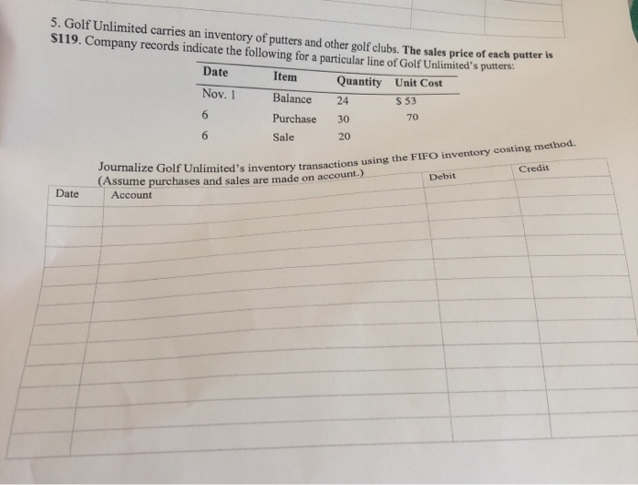 Solved 5. Golf Unlimited carries an inventory of putters and | Chegg.com