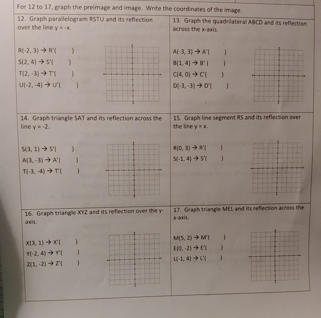 Solved For 12 to 17, graph the preimage and image. Write the | Chegg.com