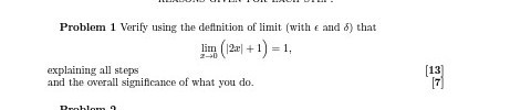 Solved Problem 1 Verify using the definition of limit (with | Chegg.com