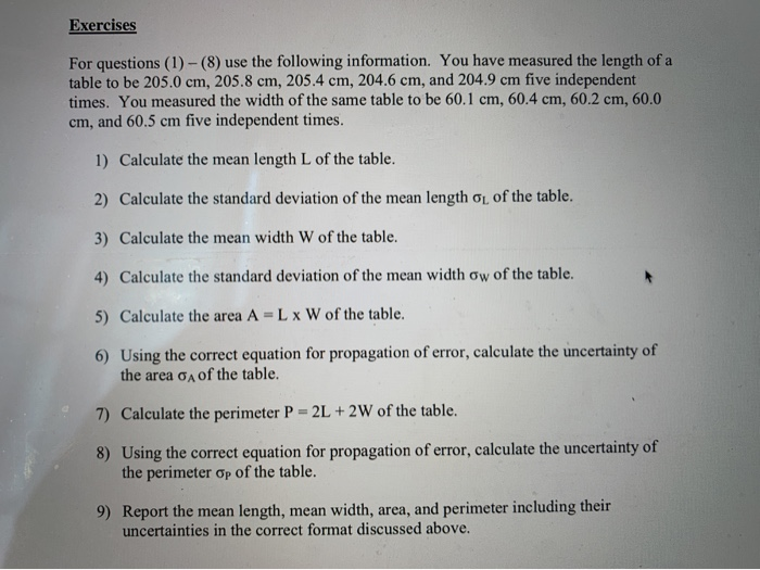 Solved Exercises For questions (1) - (8) use the following | Chegg.com