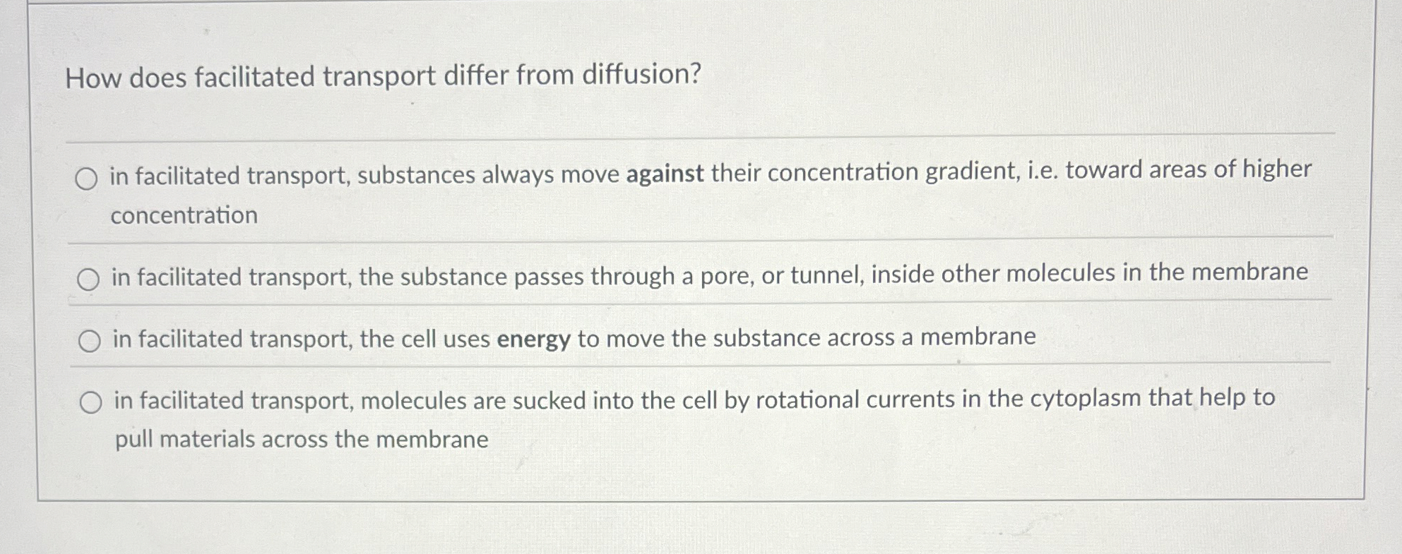 Solved How does facilitated transport differ from diffusion? | Chegg.com