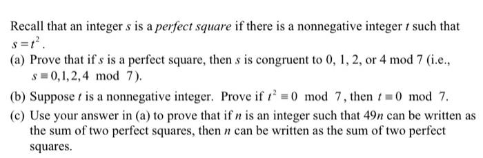 Solved Recall that an integer s is a perfect square if there | Chegg.com
