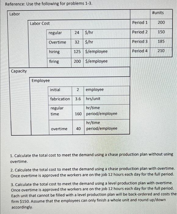 Solved Reference: Use the following for problems 1-3. Labor | Chegg.com