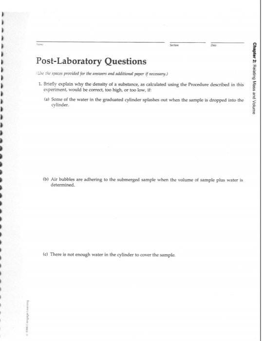 Solved Post-Laboratory Questions Use the spaces provided for | Chegg.com