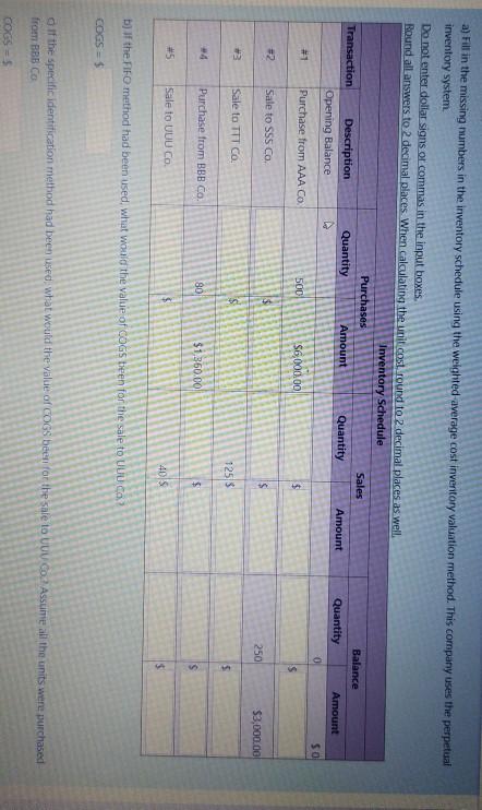 Solved a) Fill in the missing numbers in the inventory | Chegg.com