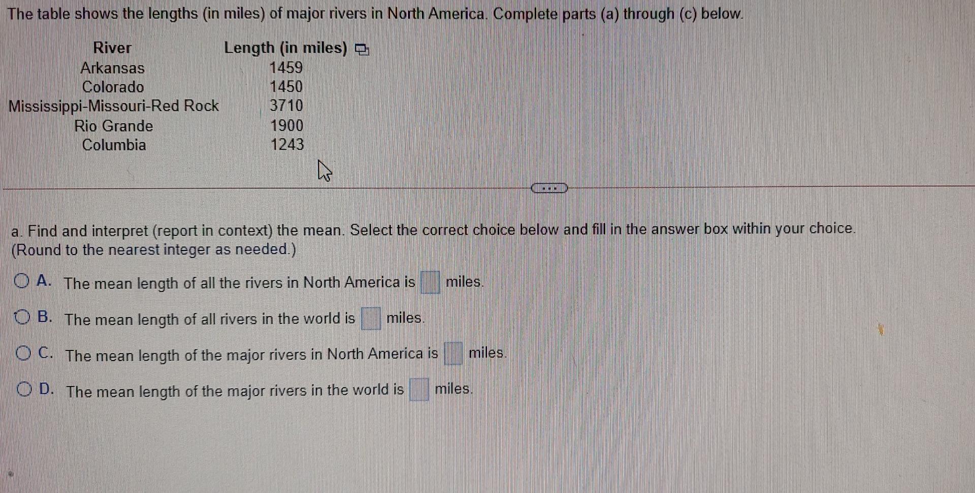 Solved The table shows the lengths in miles) of major rivers | Chegg.com