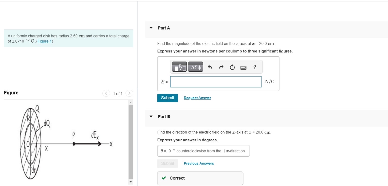 Solved A uniformly charged disk has radius 2.50cm ﻿and | Chegg.com