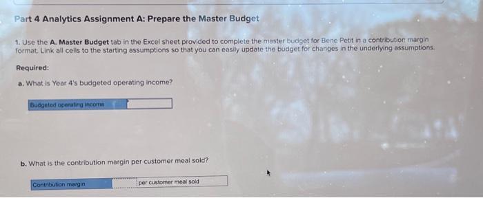 Required information Part 4 Analytics Assignment | Chegg.com