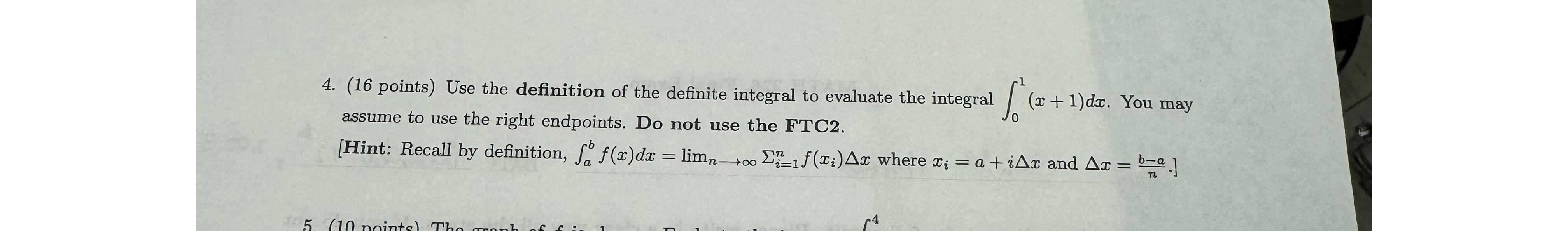Solved (16 ﻿points) ﻿Use the definition of the definite | Chegg.com