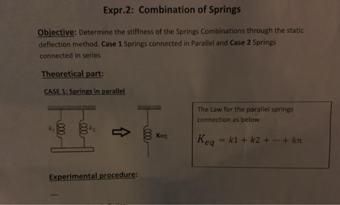 Solved Expr.2: Combination of Springs Objective: Determine | Chegg.com