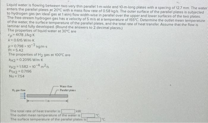 Solved Liquid water is flowing between two very thin | Chegg.com