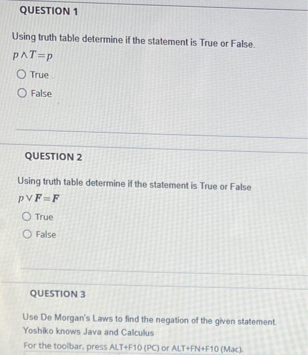 Solved Using truth table determine if the statement is True | Chegg.com
