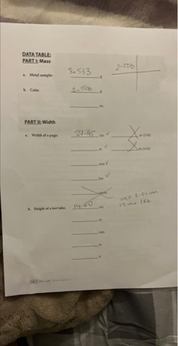 DATATABLE: PART La Mass PART Il: width | Chegg.com