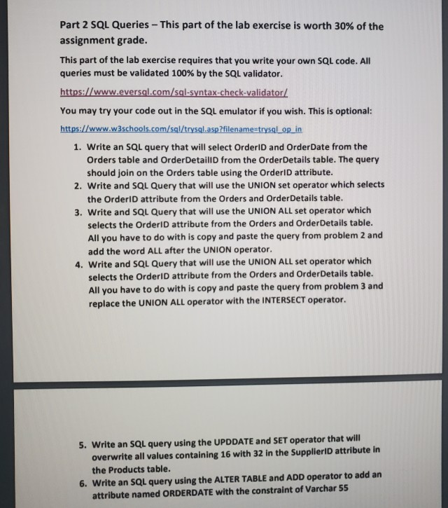 Solved Part 2 SQL Queries - This part of the lab exercise is | Chegg.com