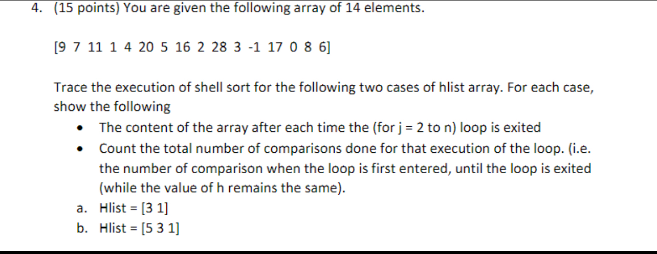 (15 ﻿points) ﻿You are given the following array of 14 | Chegg.com